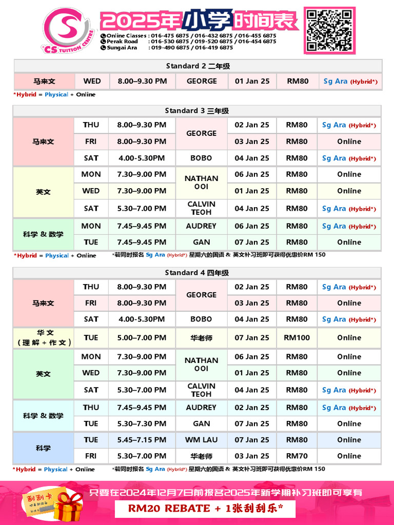 2025 Cs Tuition Primary Online Timetable | PDF