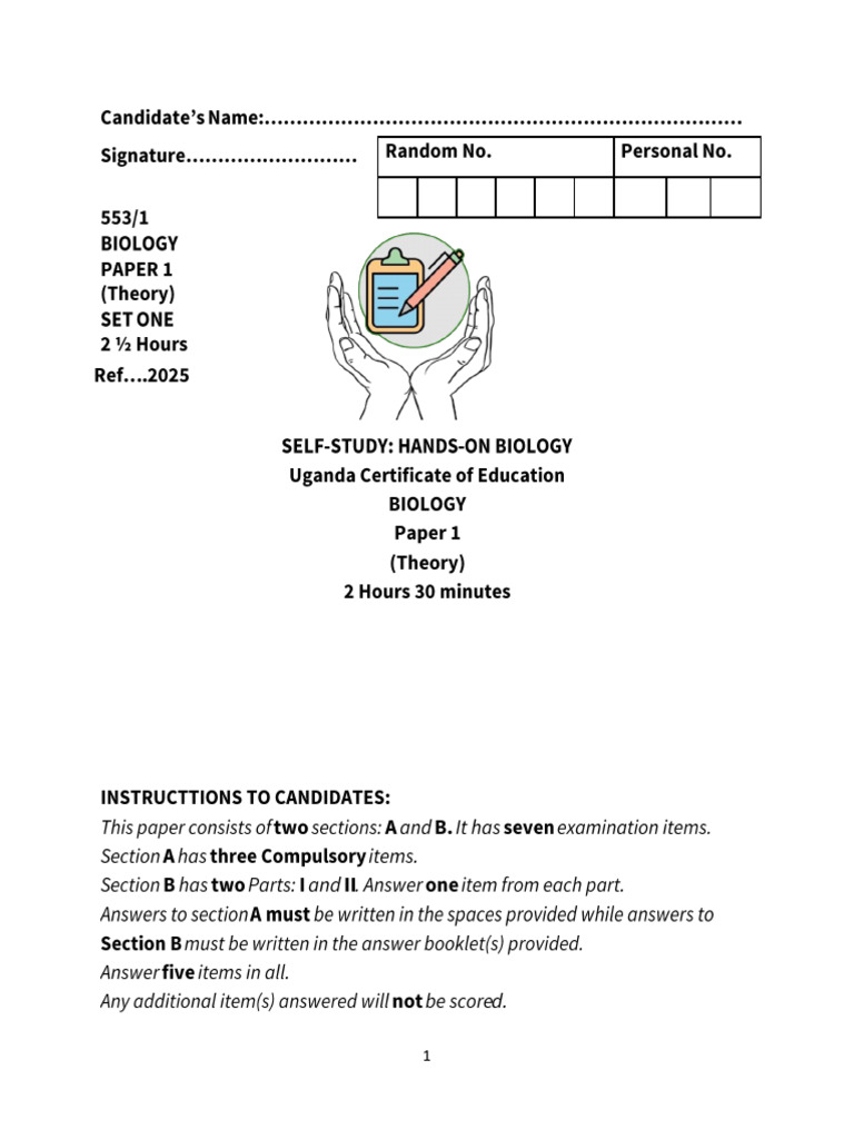Uce Nls Biology p.1 Self-Study Set One 2025 | PDF