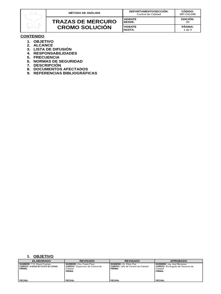MP-CAL099-00 Trazas de Mercuro Cromo Solución | PDF | Concentración
