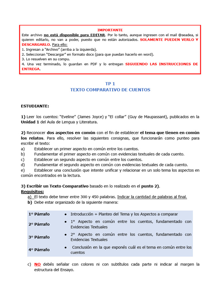 TP 1 - Texto Comparativo de Cuentos 1C | PDF | Comunicación escrita ...