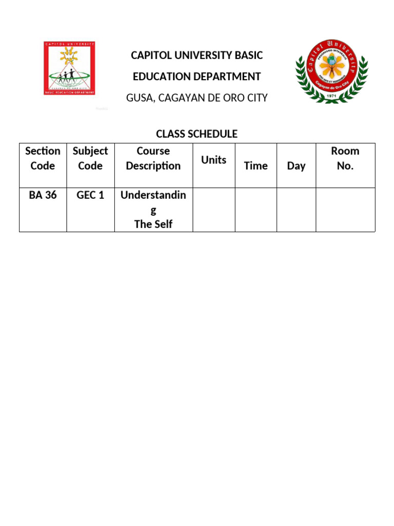 Capitol University Class Schedule | PDF