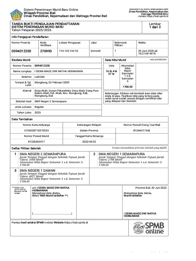Tanda Bukti Pengajuan Pendaftaran - 0094012200 - I Dewa Made Dwi Natha Hermawan | PDF