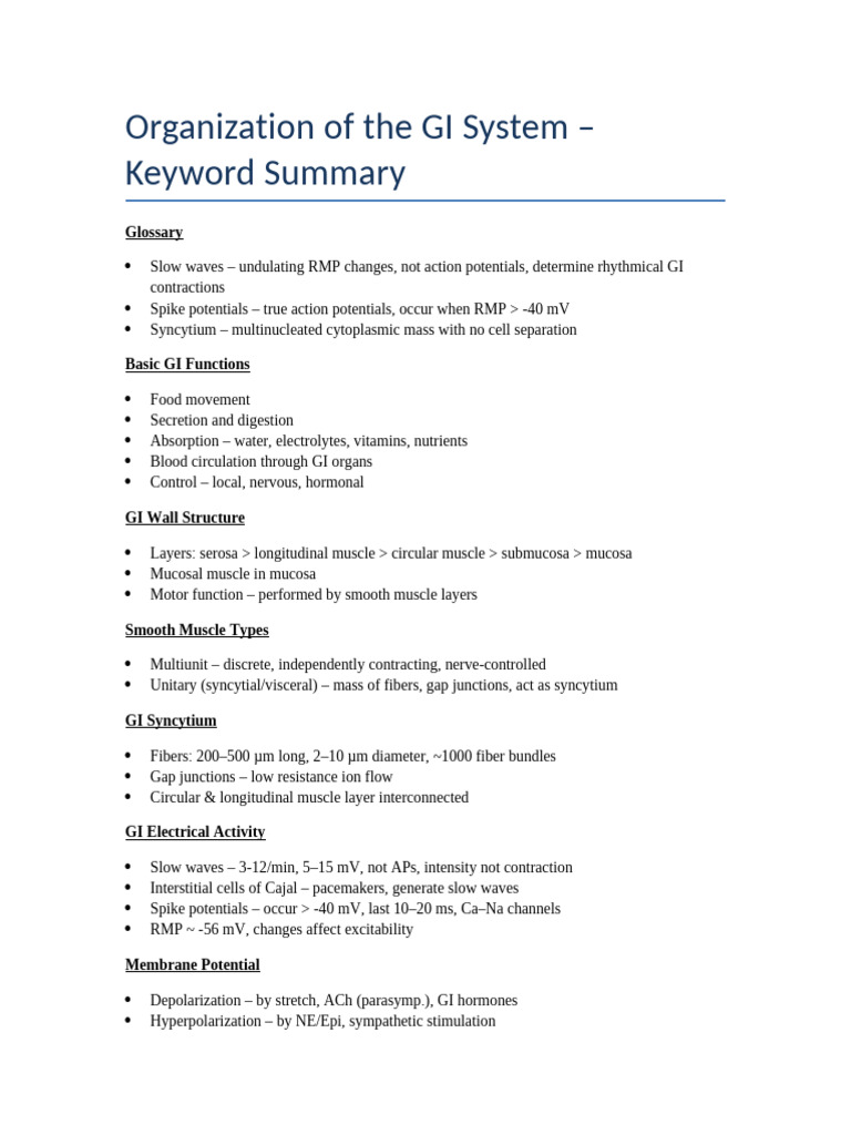 Organization of GI System Notes | PDF | Muscle Contraction | Skeletal ...