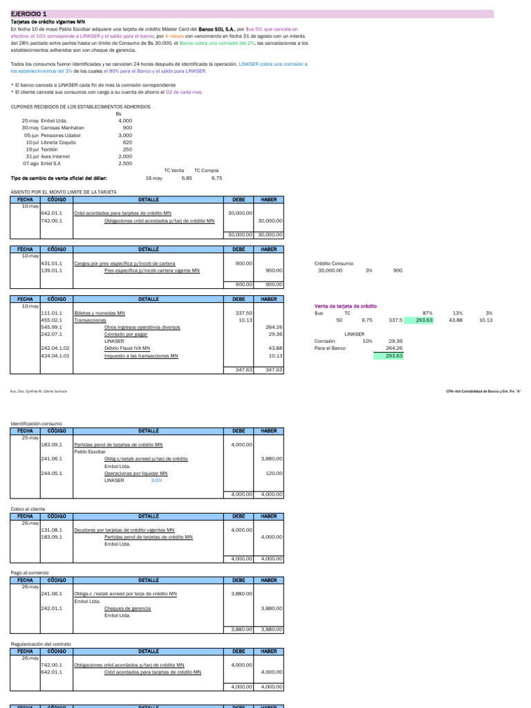 Asientos EJ1 Tarjetas de Crédito | PDF | Bancos | Finanzas y dinero