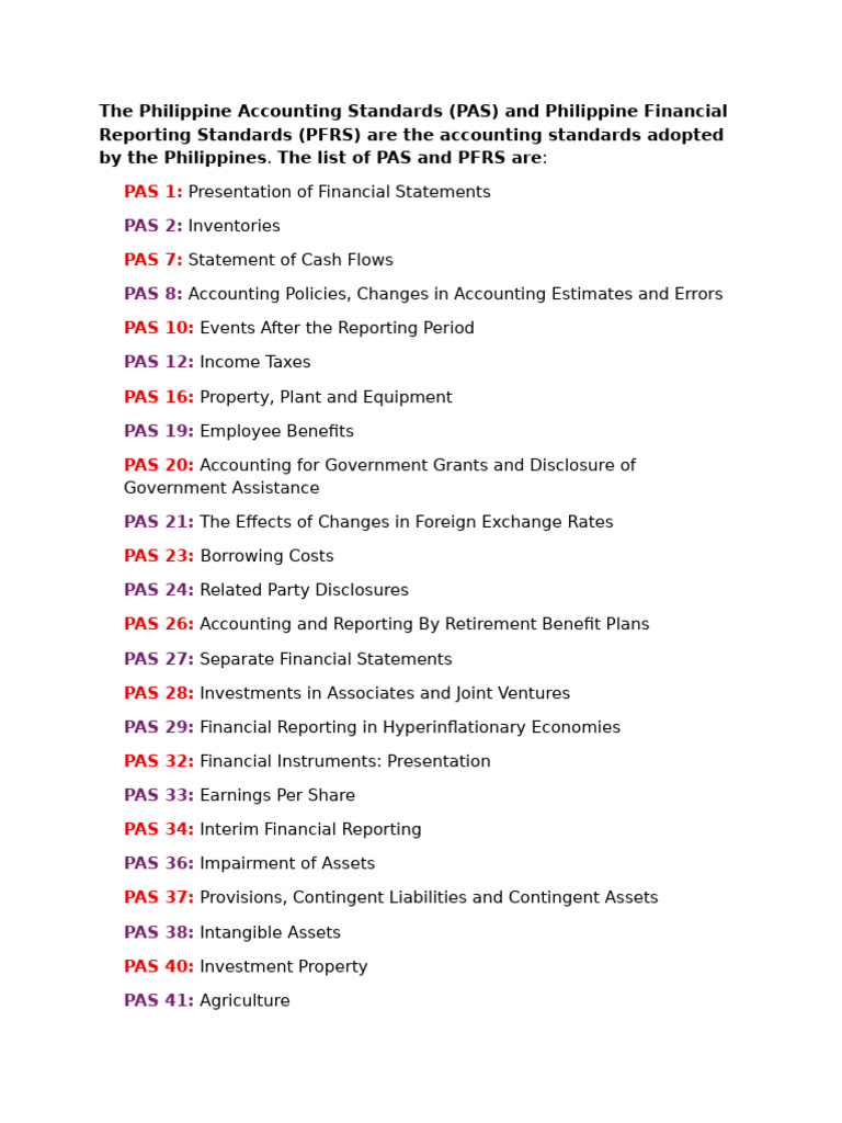 Philippine Accounting Standards List | PDF | Depreciation | Accounting