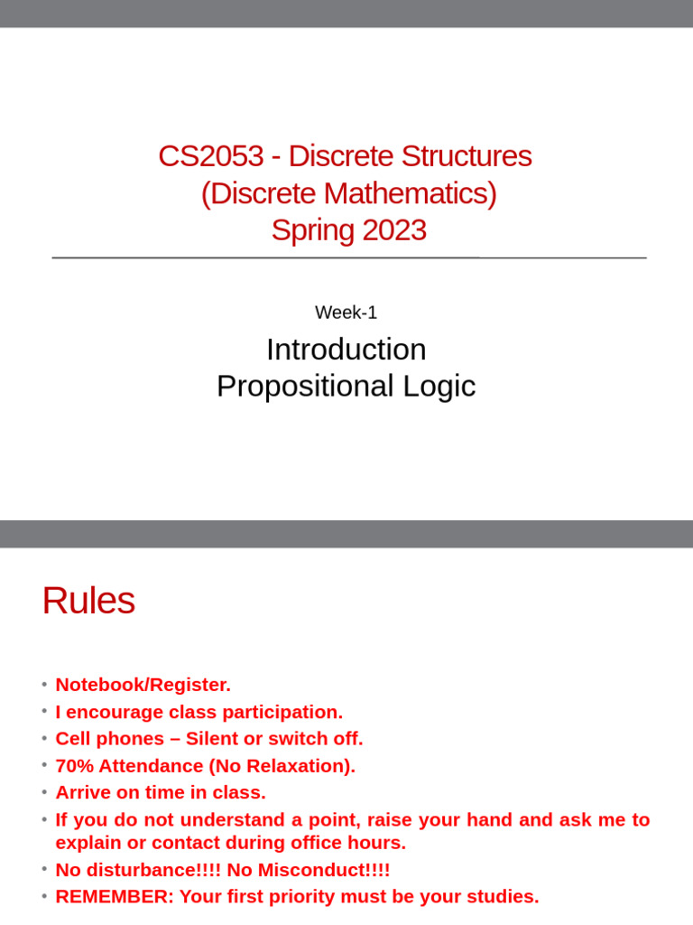 Discrete Structures - Week 01 | PDF | If And Only If | Discrete Mathematics