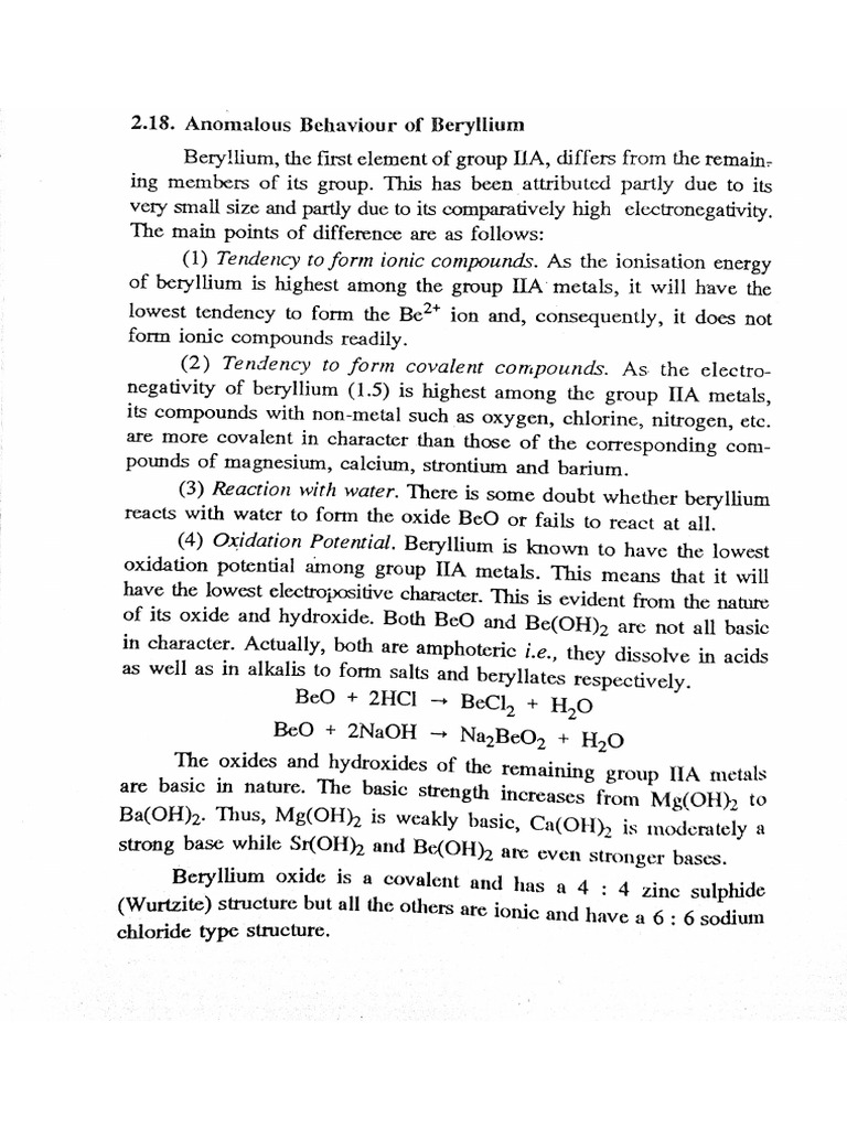 Beryllium - Anomalous Behaviour & Diagonal Relationship | PDF