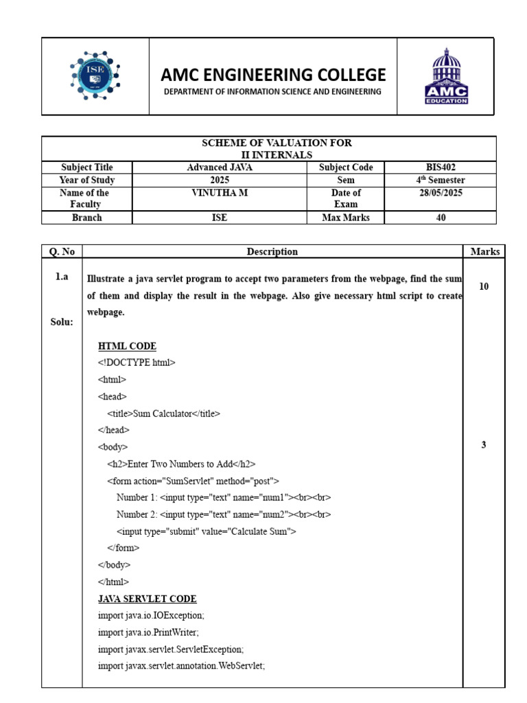 Advanced Java Internal Exam Scheme | PDF | Microsoft Access | Databases