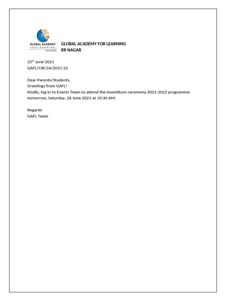 GAFL Investiture Ceremony Invitation | PDF
