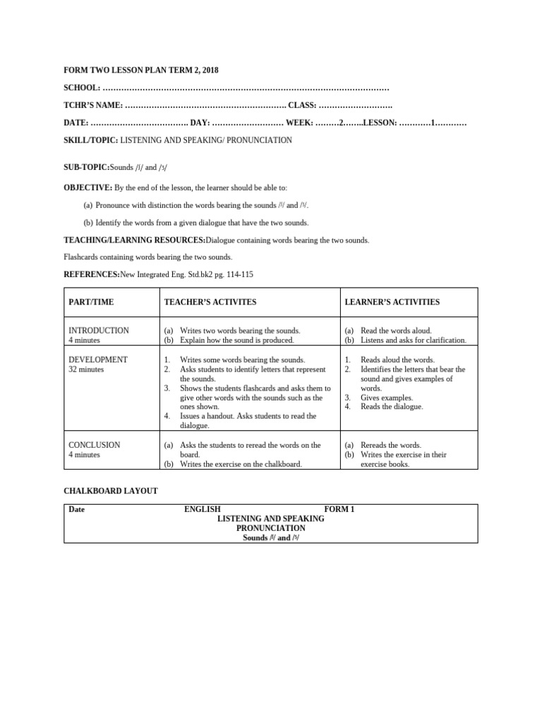 Form Two Lesson Plan Term 2 | PDF | Question | Reading Comprehension