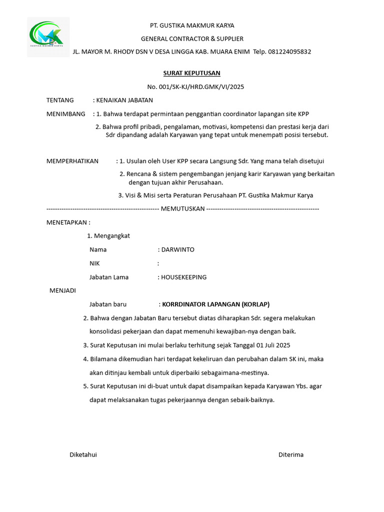 Surat Keputusan KJ Darwin | PDF