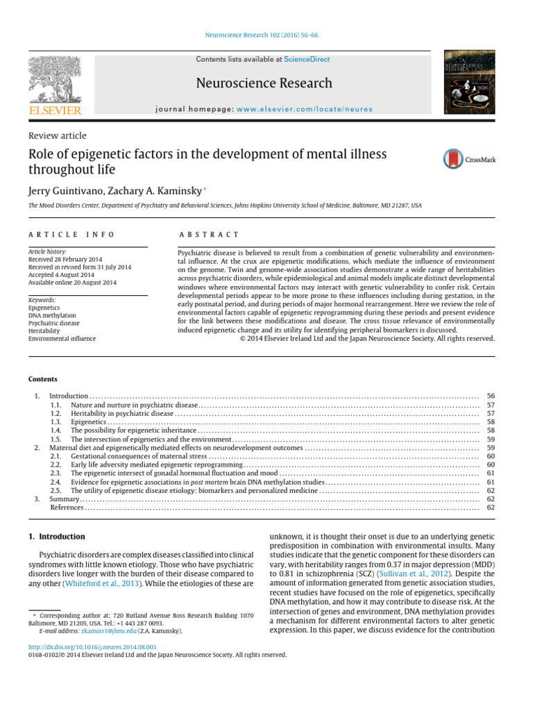 2016-Role of Epigenetic Factors in The Development of Mental Illness ...