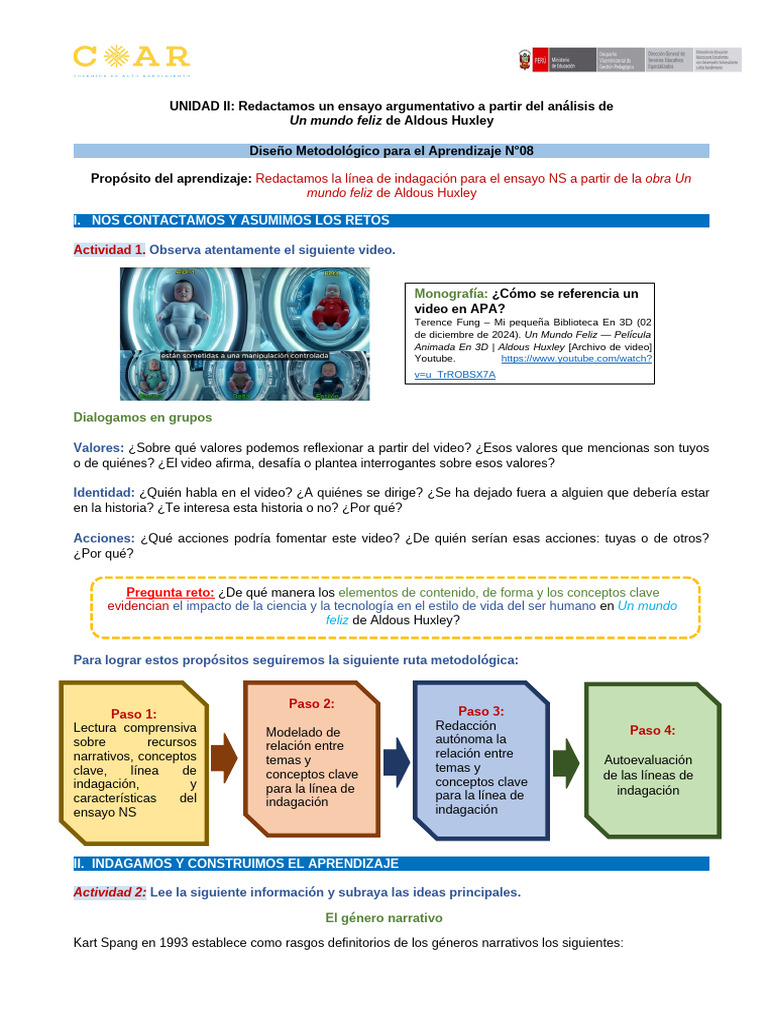 DMpA 8 UNIDAD I LyL 4TO 2025 para Estudiante | PDF | Narración | Ensayos
