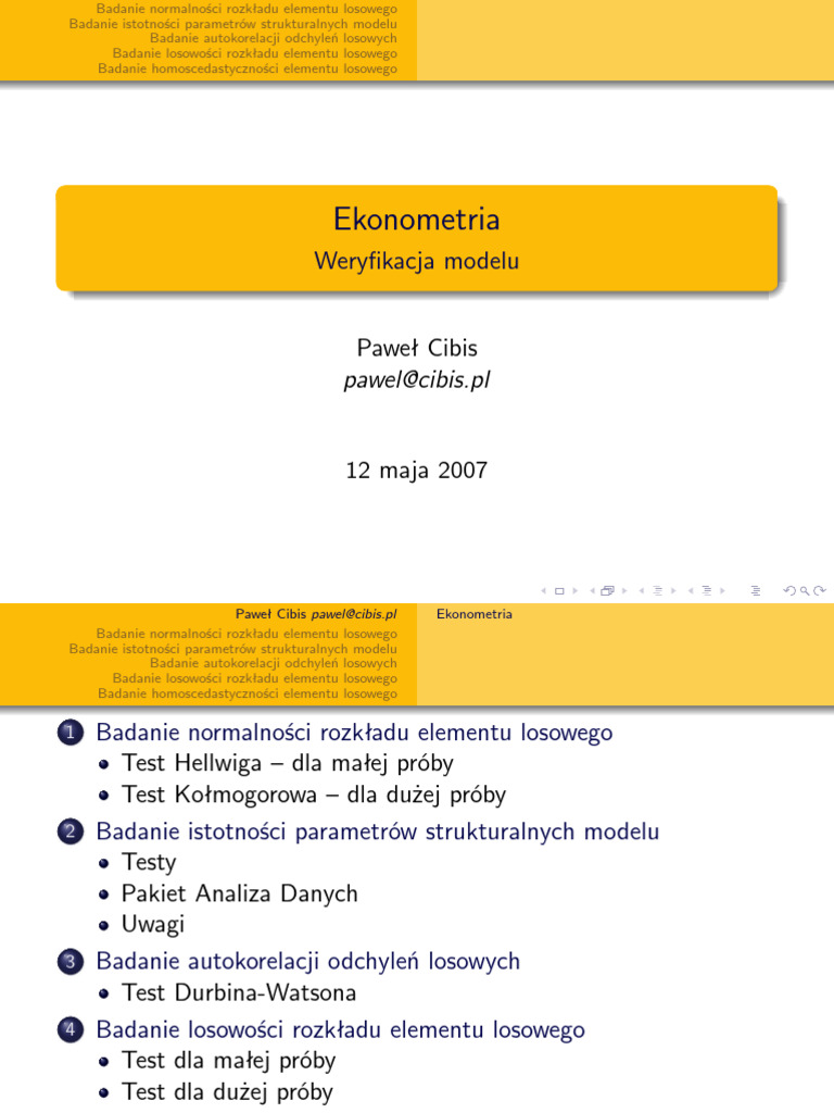 Ekonometria. Weryfikacja Modelu. Paweł Cibis 12 Maja 2007 | PDF