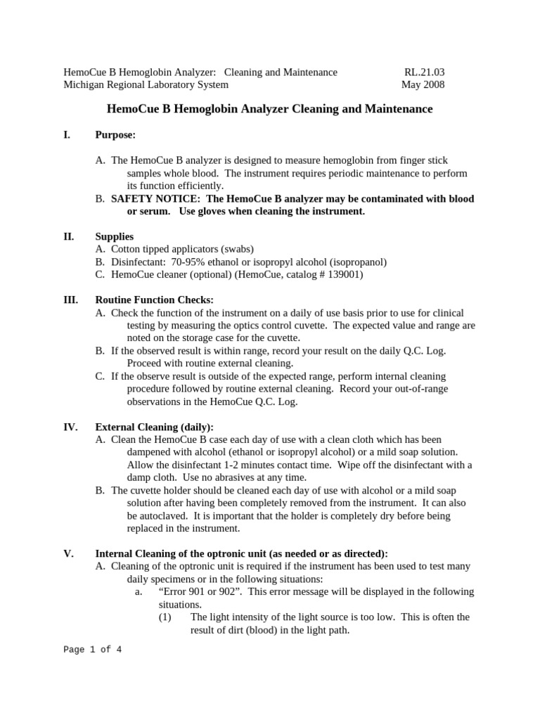 HemoCue B Analyzer Error 902 Guide | PDF