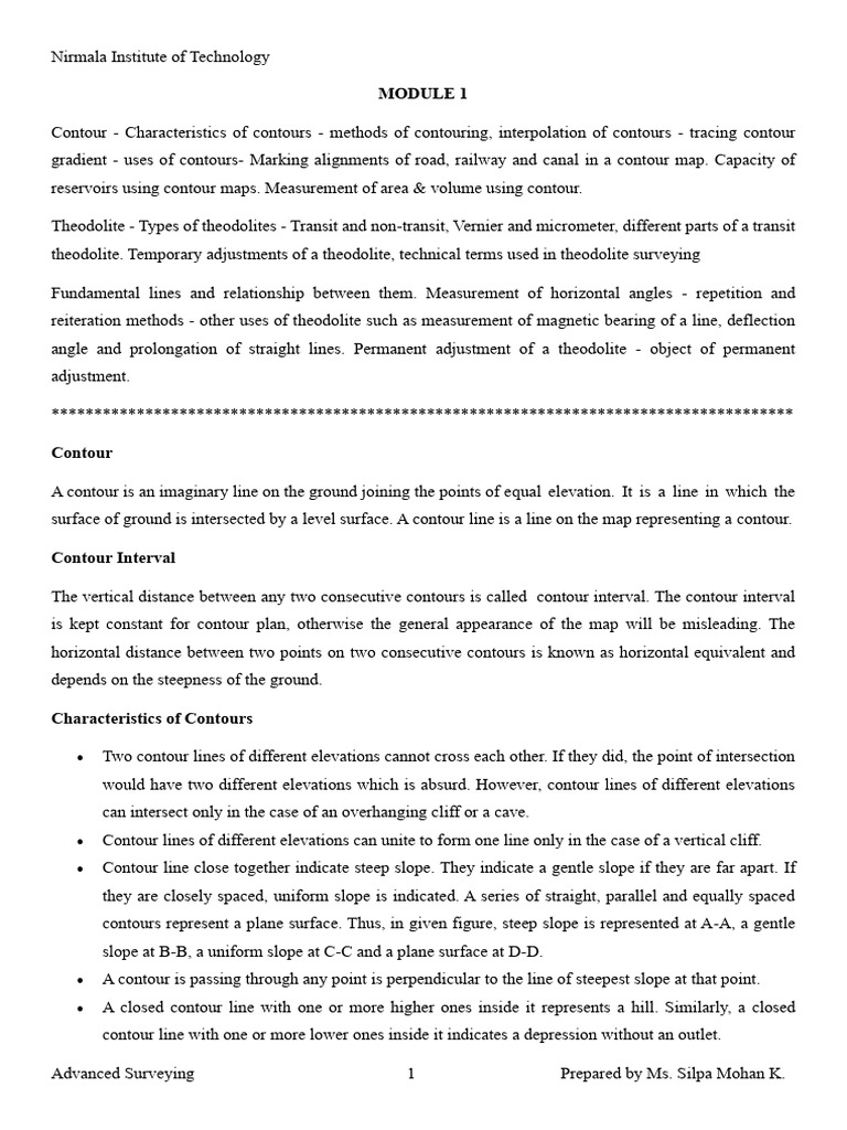 S3 CE - Advanced Surveying Note - Module 1 | PDF | Surveying | Contour Line