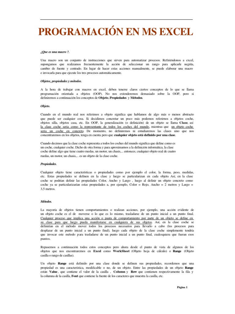 Programar Con Macros En Excel Pdf Objeto Informática Básico 