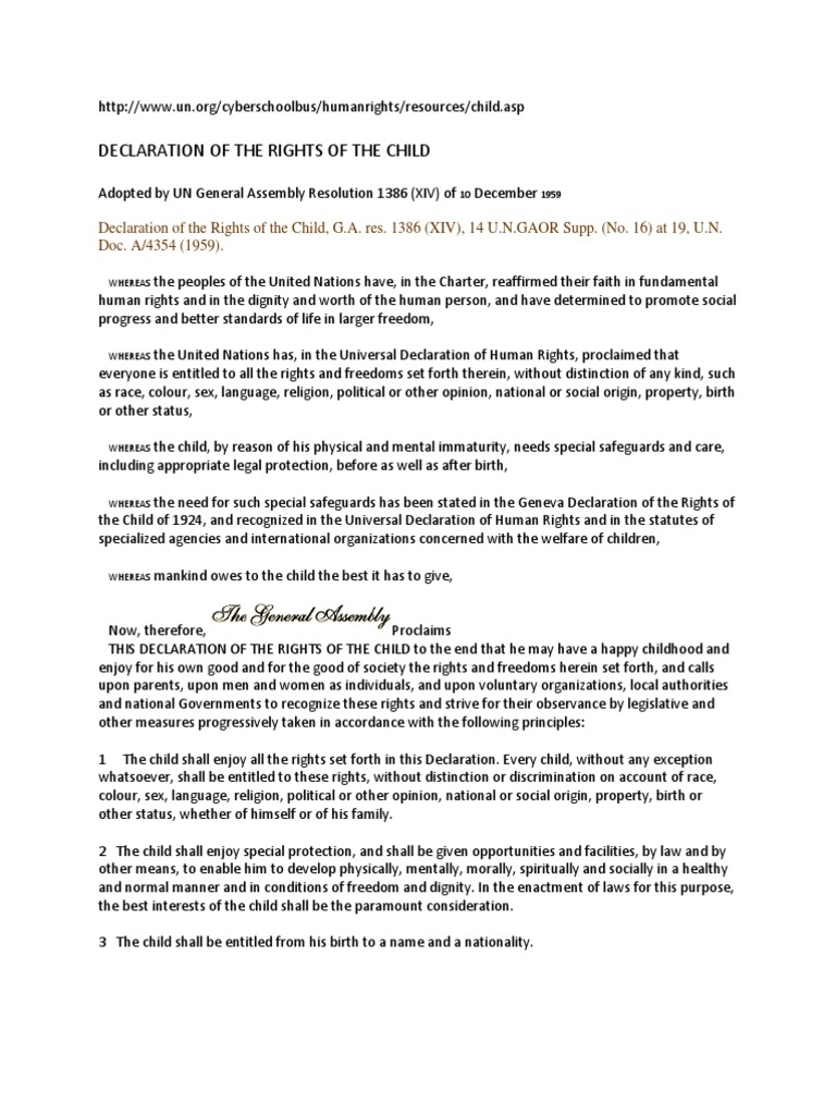 UN Declaration of the Rights of the Child | PDF | Children's Rights ...