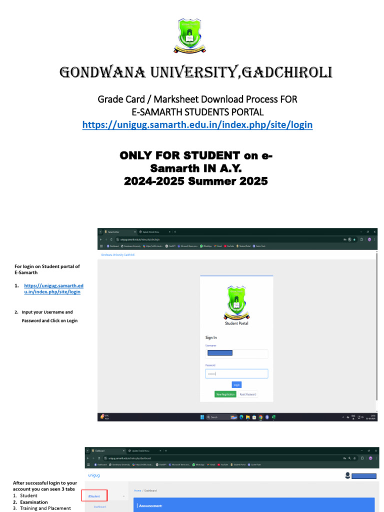 Grade Card or Marksheet Download Process On Student Portal-1 | PDF
