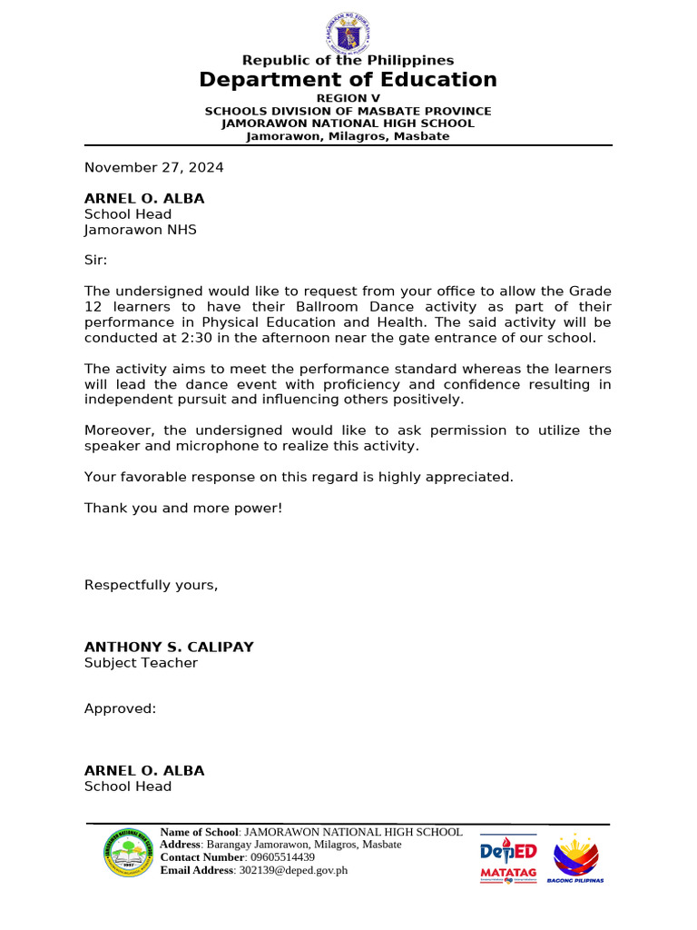 Request for Dance Performance Approval | PDF | Telecommunications ...