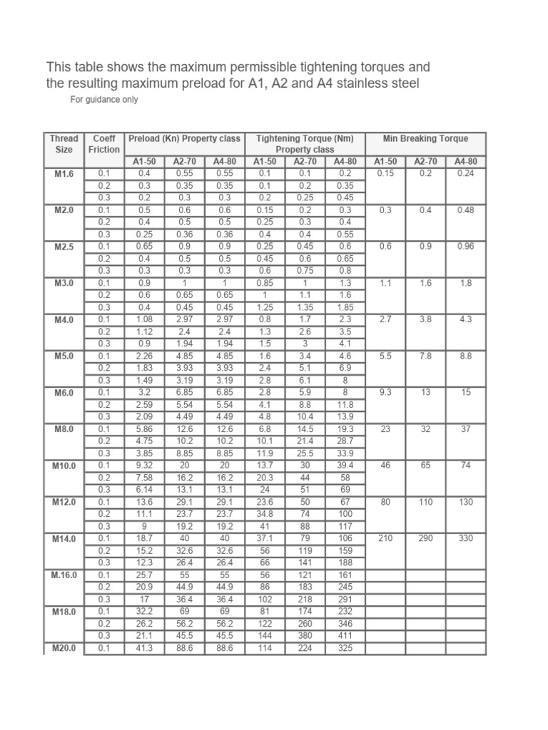 SS Bolts-TIghting Torque Chart | PDF
