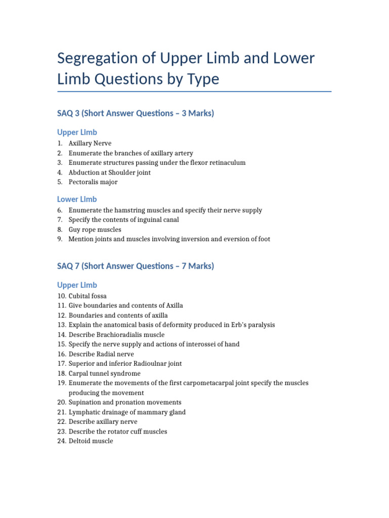 Lower Limb Anatomy Questions Overview | PDF | Human Leg | Anatomical ...