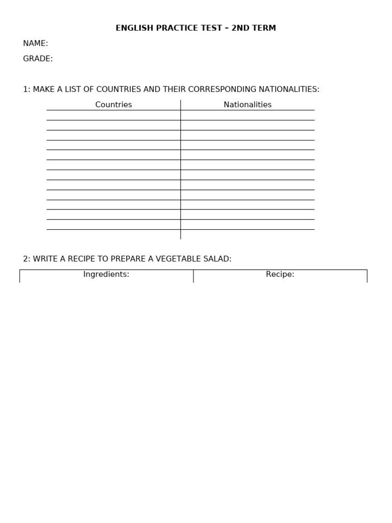 English Practice Test 2nd Term 6to | PDF