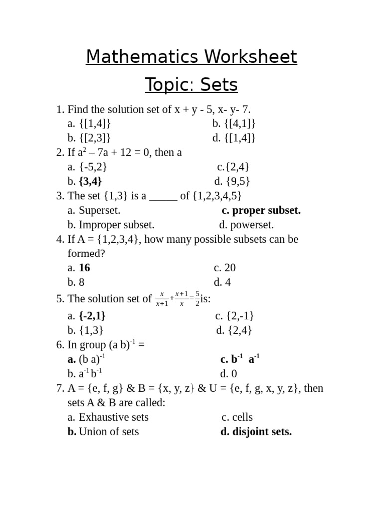 Sets and Functions Worksheet | PDF | Function (Mathematics) | Functions ...