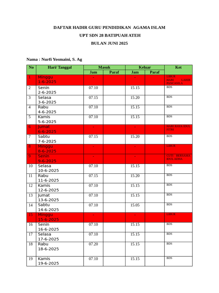 Absen Juni 2025 | PDF