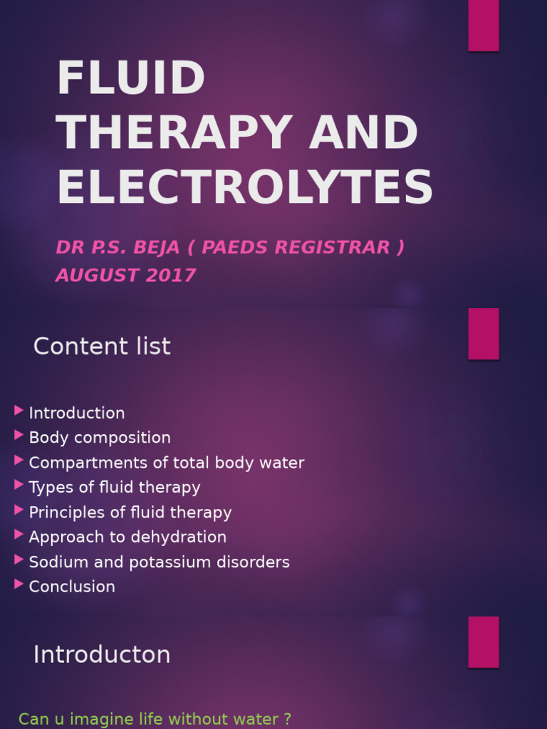 Fluid Therapy & Electrolytes | PDF | Intravenous Therapy | Dehydration