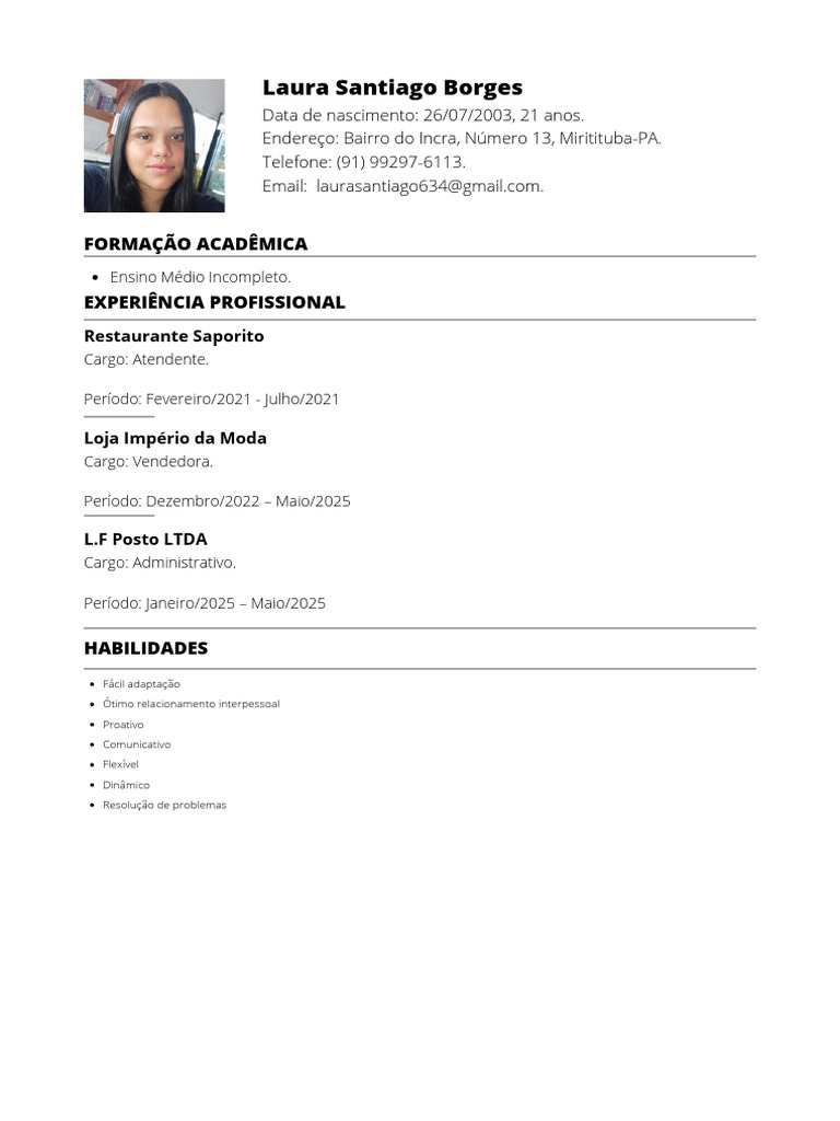 Cópia de Currículo de Laura Santiago Borges. - 20250625 - 112850 - 0000 | PDF