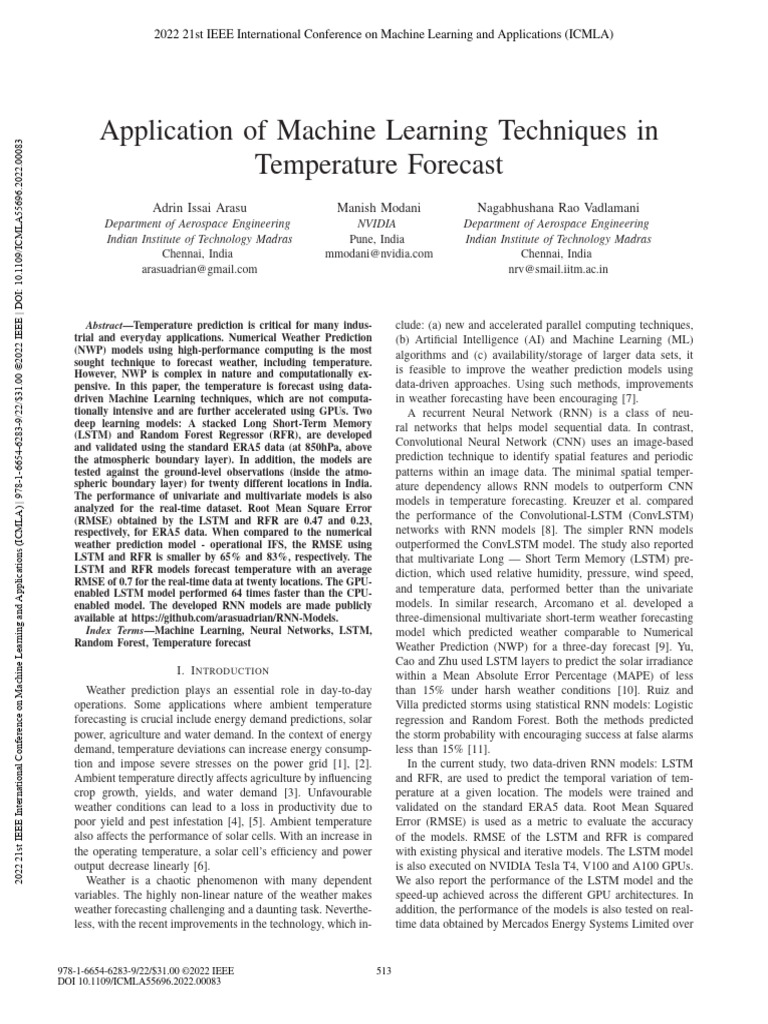 Machine Learning for Temperature Forecasting | PDF | Forecasting ...