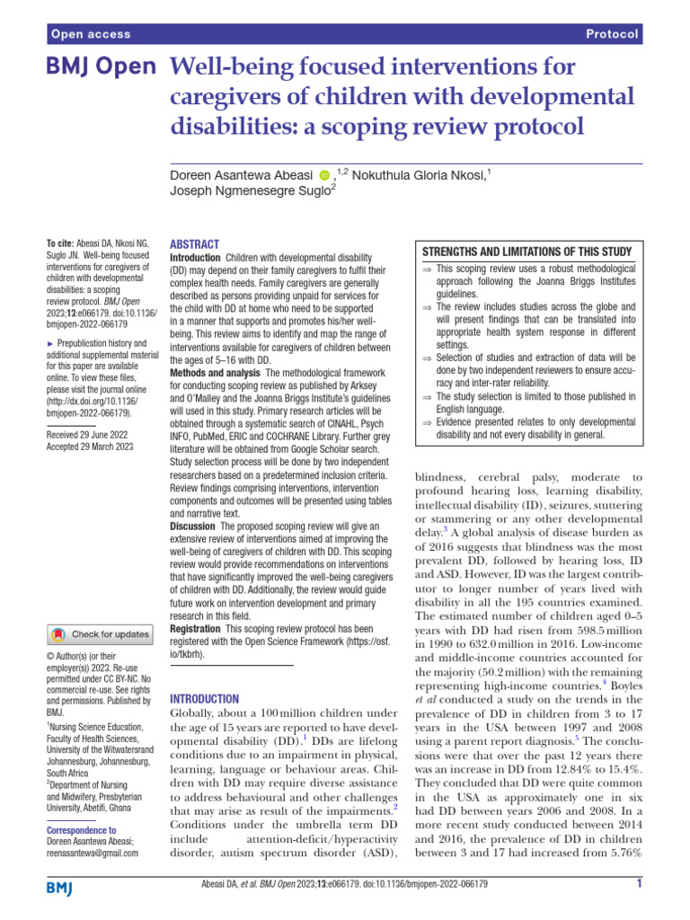 Scoping Review Caregiver Wellbeing DD | PDF | Systematic Review | Intellectual Disability