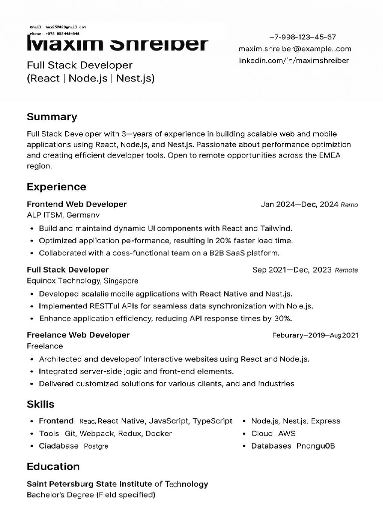 Updated Maxim Shreiber Resume | PDF