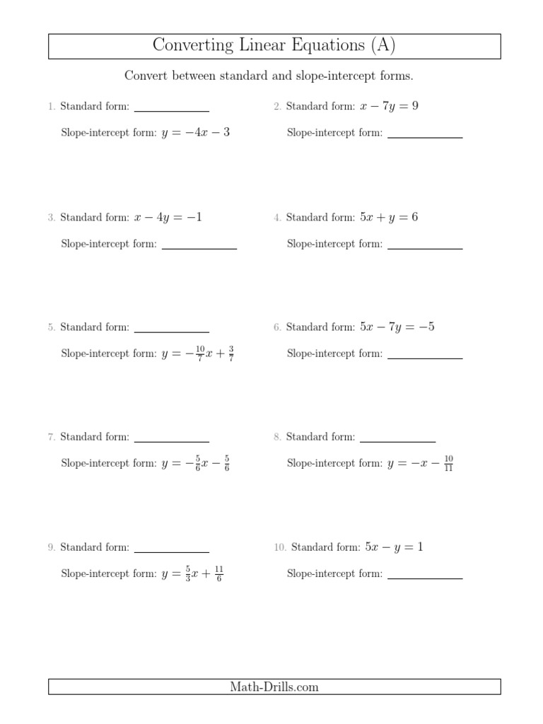 Linear Equations Convert Between Standard Slope-Intercept 001. ...