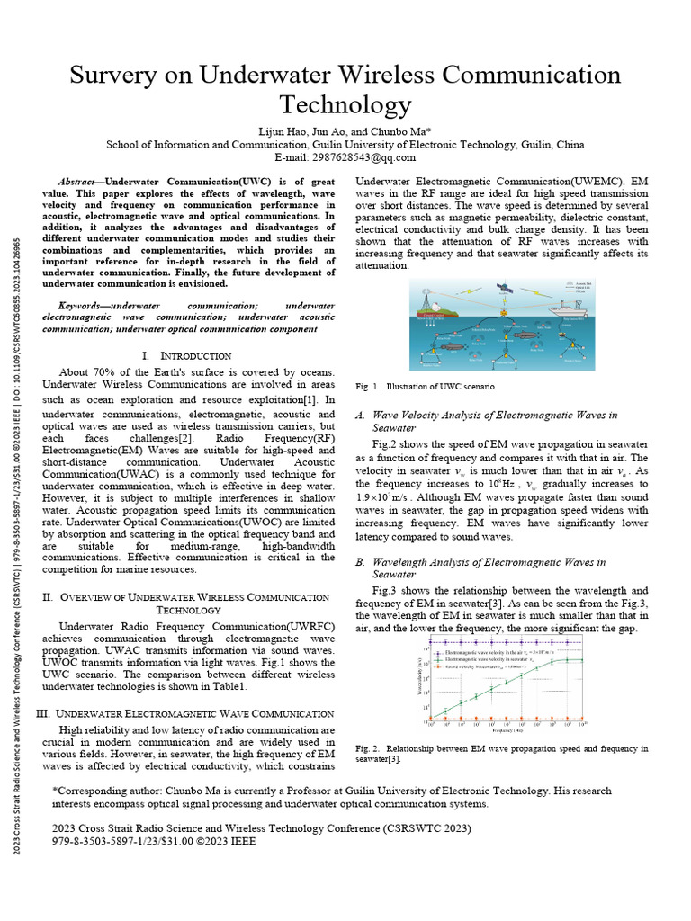 Survery On Underwater Wireless Communication Technology Pdf Waves Electromagnetic Radiation