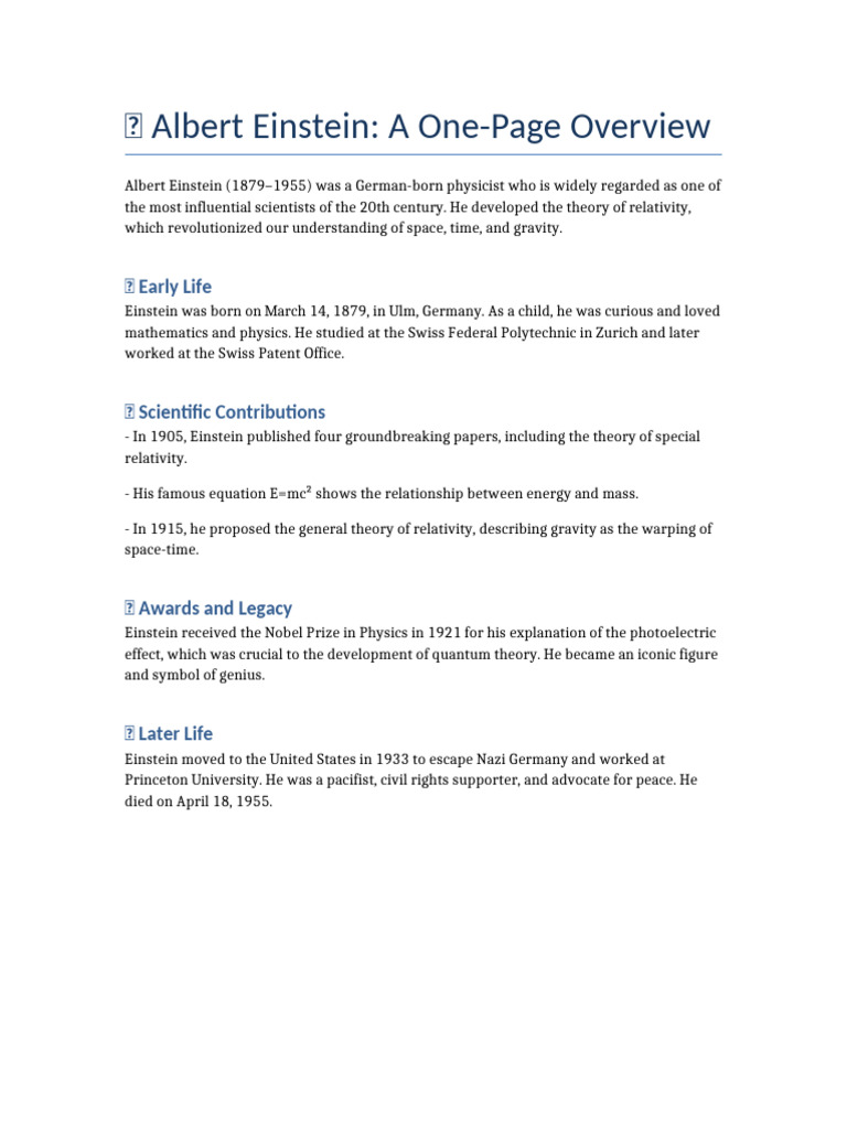 Albert Einstein Overview Pdf