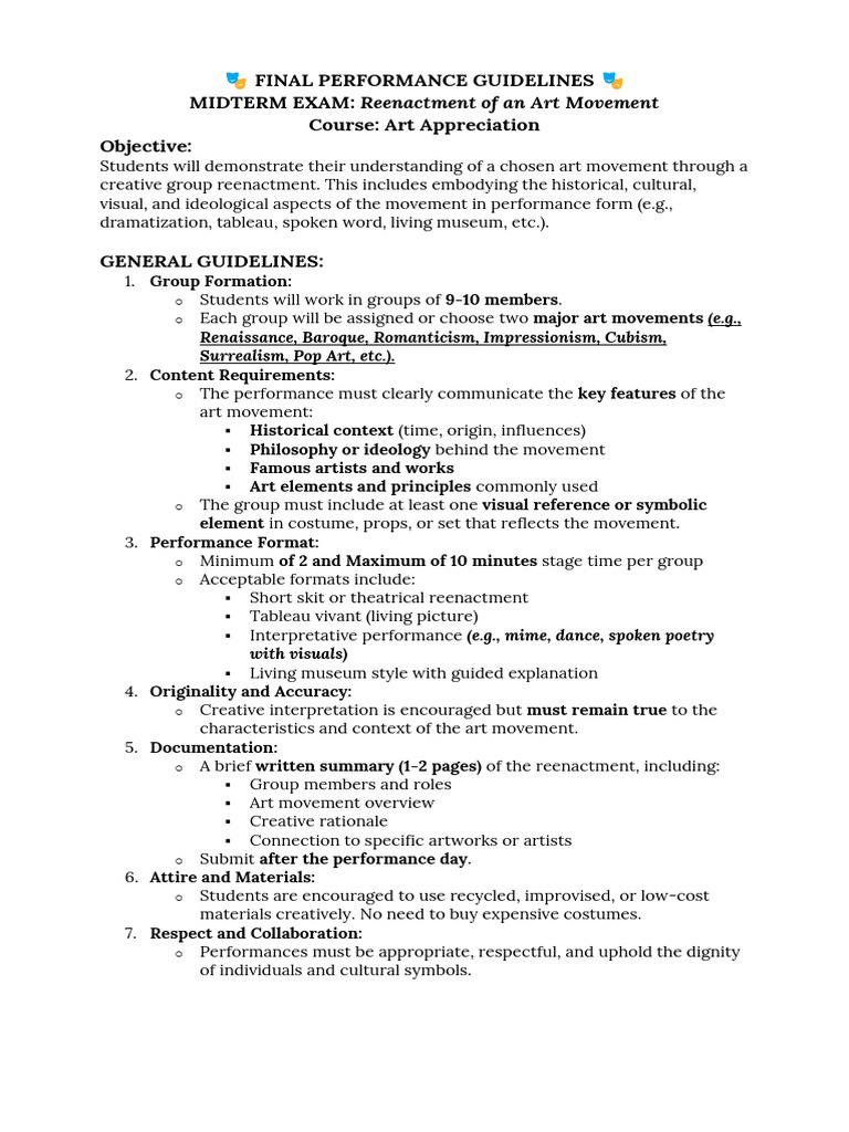 Midterm Exam Performance Guidelines | PDF | The Arts