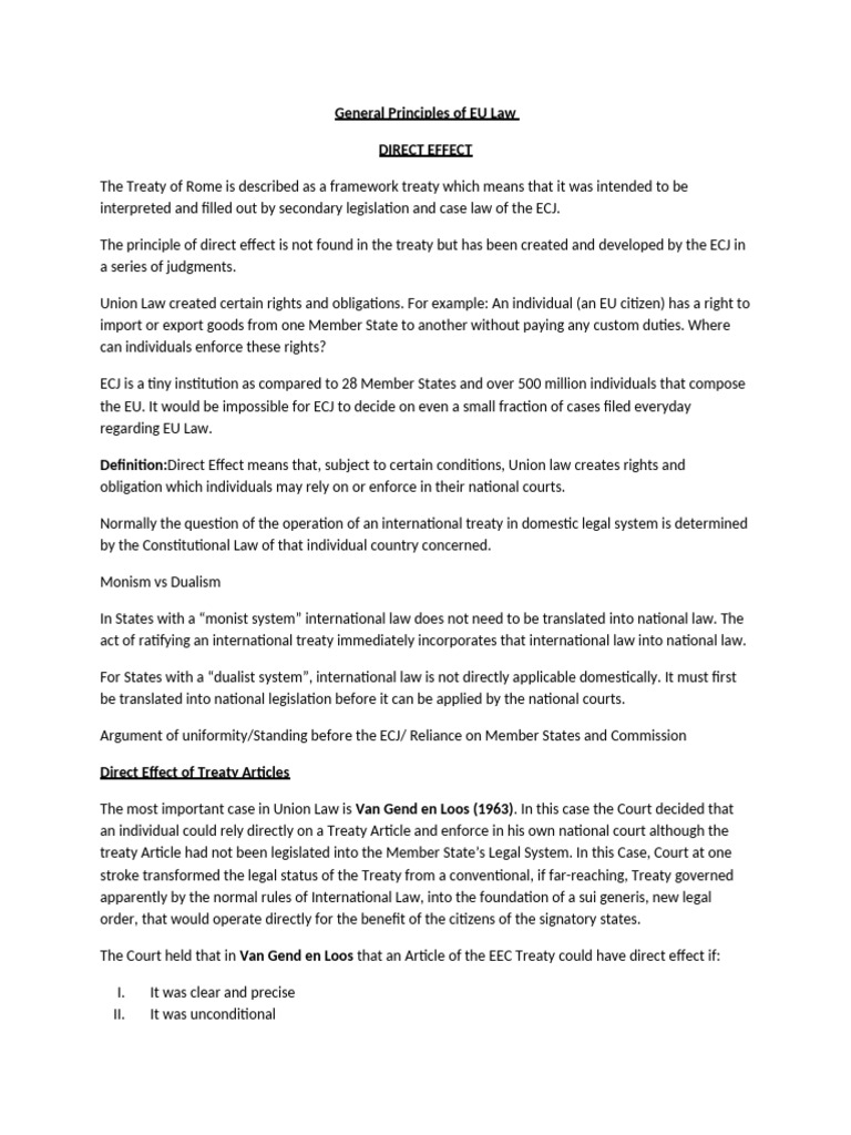 Direct Effect in EU Law Principles | PDF | European Court Of Justice ...