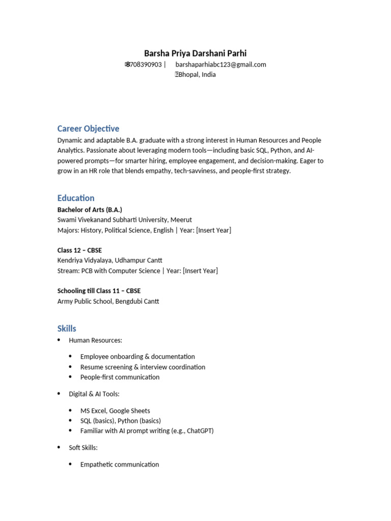 Barsha Priya Darshani Parhi Resume | PDF