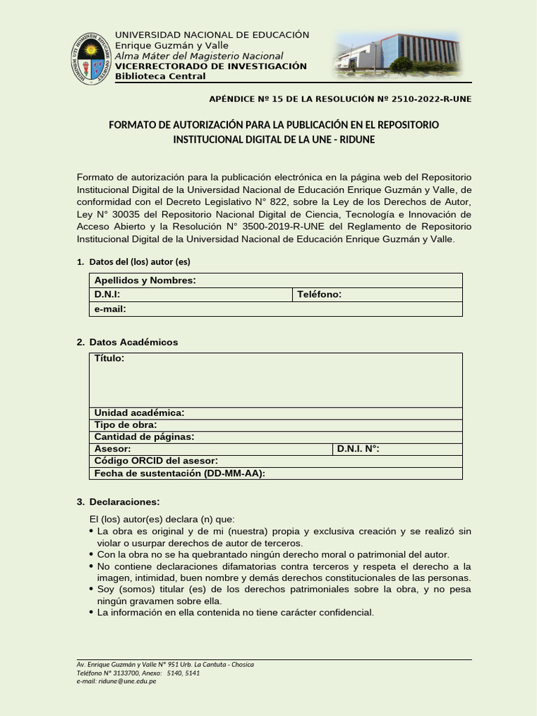 Formato de Autorizacion para Publicar en El RIDUNE-EPG (1 Autor) | PDF