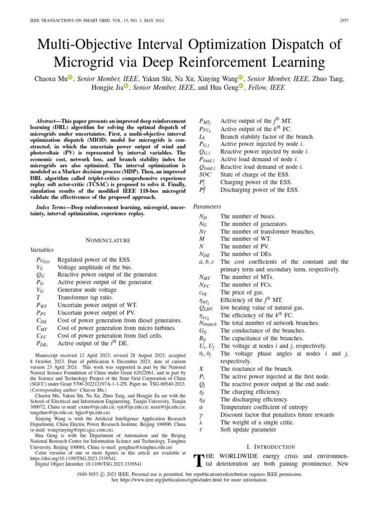 Multi-Objective Interval Optimization Dispatch of Microgrid Via Deep ...