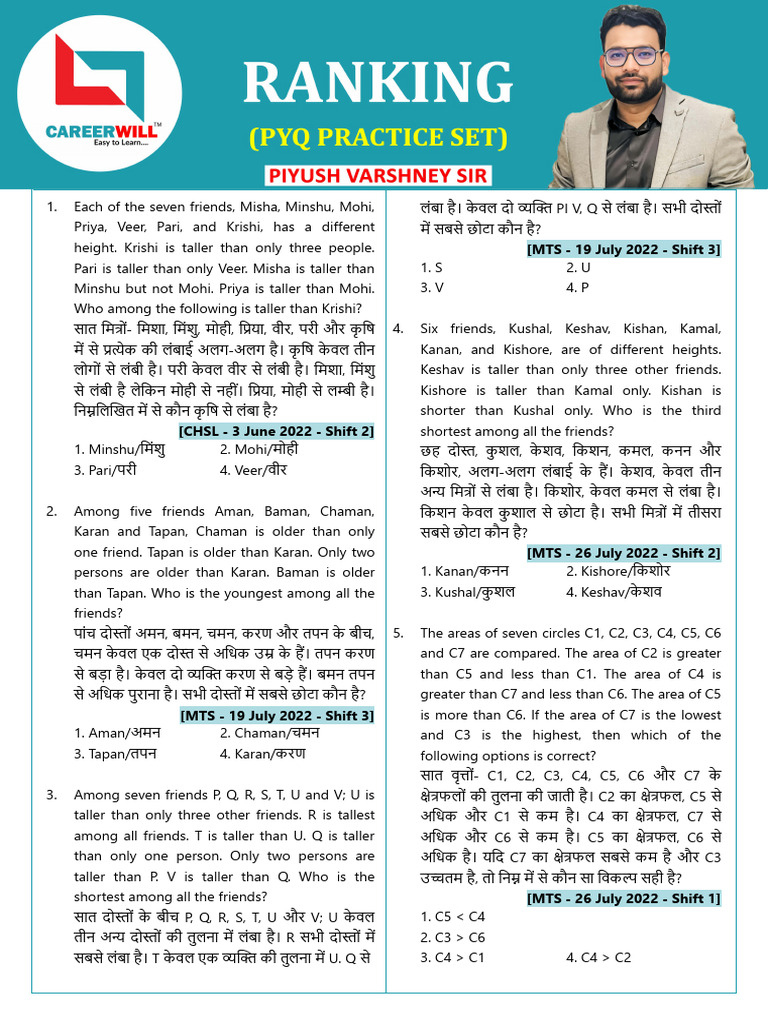 Ranking PYQ Practice Set | PDF