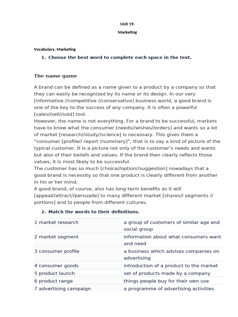 Unit 19 - Pre-Intermediate - Platform | PDF | Brand | Marketing