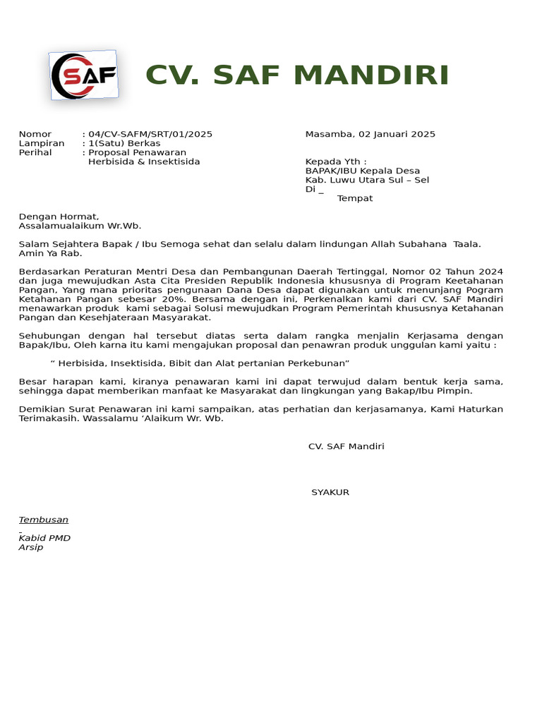 File Proposal Cv. Saf Mandiri - 2025 | PDF