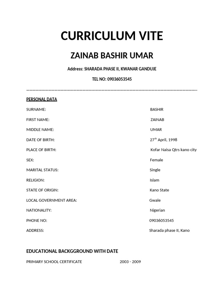 Zainab CV | PDF