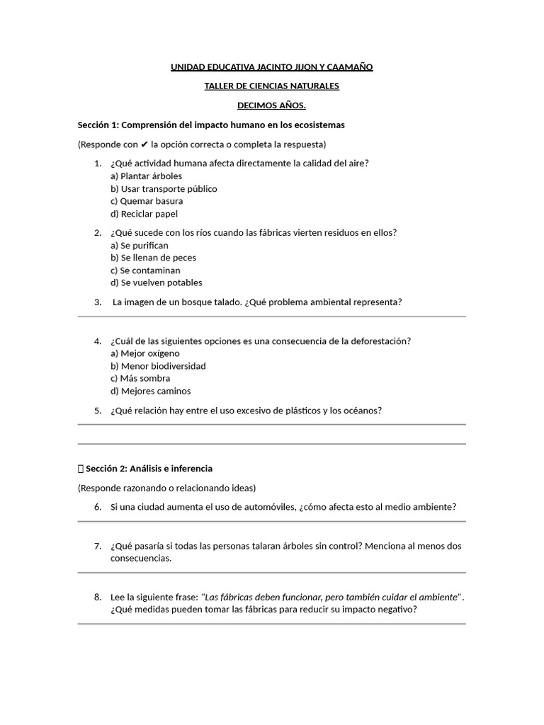 Trabajo Asincronico CCNN 10mo Año | PDF | Entorno natural | Residuos