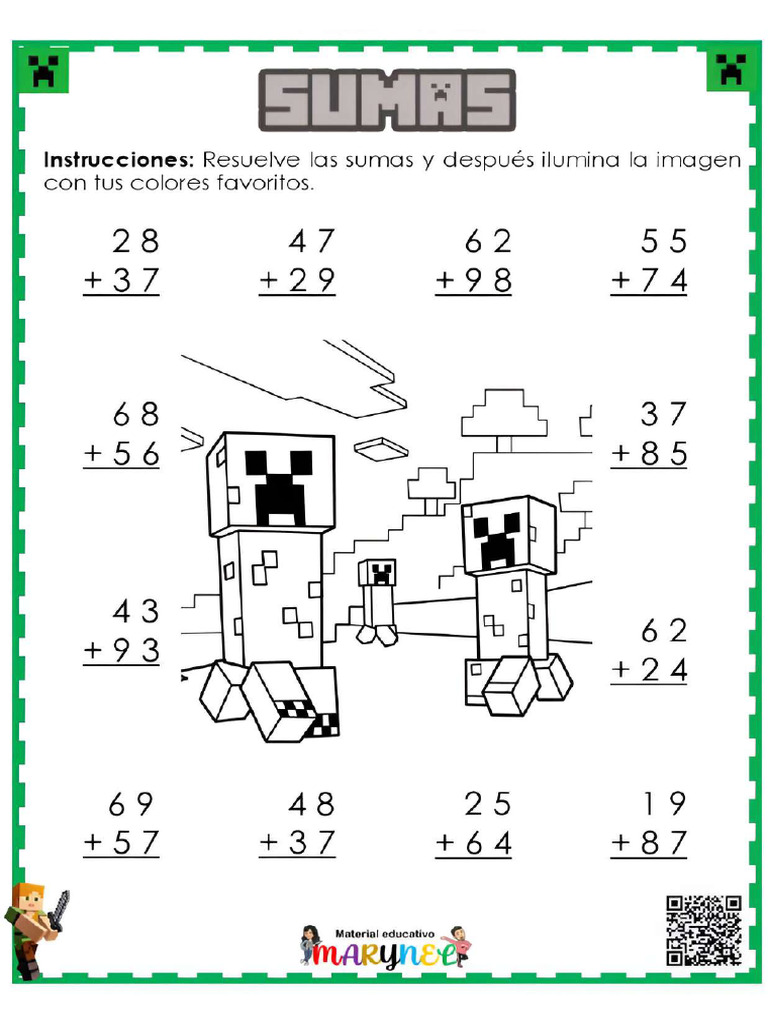 Fichas Operaciones Matematicas Minecraft | PDF