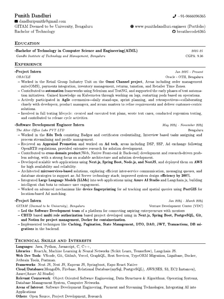 Punith Dandluri- Resume | PDF