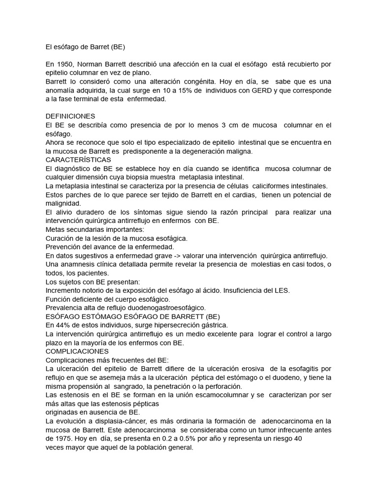 El Esófago de Barret (BE) | PDF | La enfermedad por reflujo ...